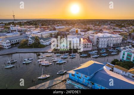 An aerial view of Belize cityscape at sunset Stock Photo - Alamy