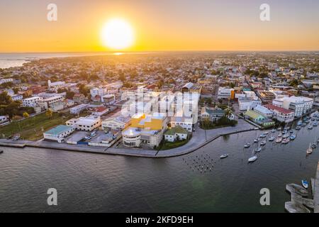 An aerial view of Belize cityscape at sunset Stock Photo - Alamy
