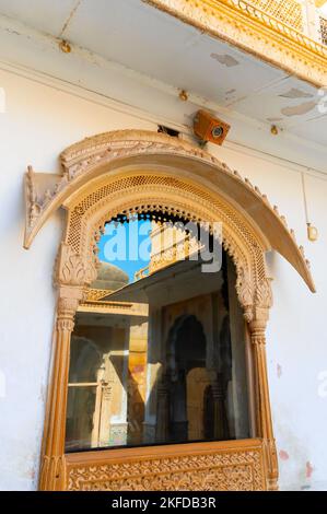 Sandstone made beautiful balcony, jharokha, stone window and exterior ...