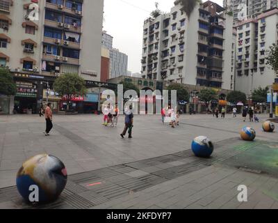 Four stone piers painted with funny dog face attract passers-by's ...