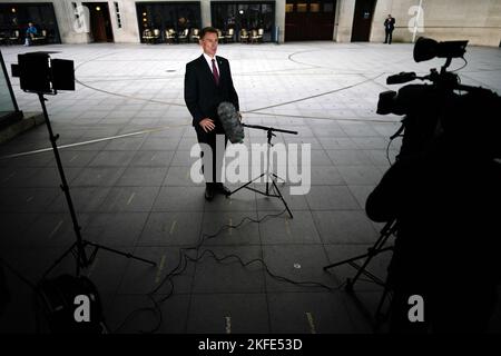 Chancellor of the Exchequer Jeremy Hunt gives a television interview ...