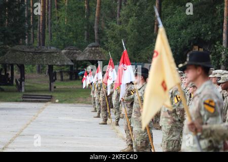 Lt. Col. Derek G. Drouin (l), commander, and Command Sgt. Maj. Jacob D ...