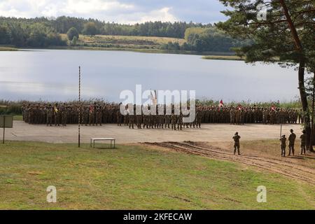 Lt. Col. Derek G. Drouin (l), commander, and Command Sgt. Maj. Jacob D ...