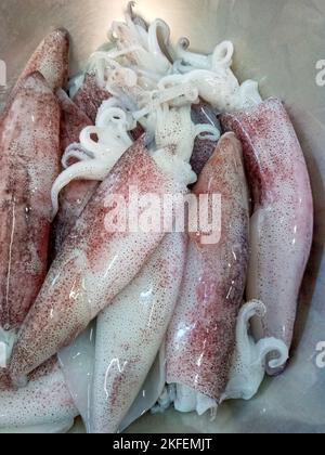 A large fresh water fish is grilled on open fire in a traditional ...