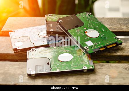 2.5-inch hard drives stacked on top of each other, currently still ...