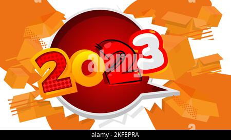 Number 2023 with cardboard box. Vector cartoon folded card box ...