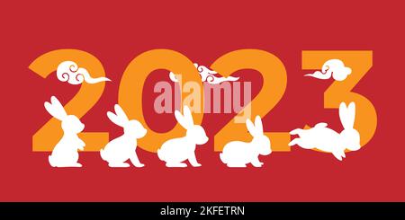 2023 year of the rabbit easter bunny vector doodle. Viva magenta cute ...