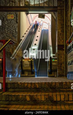 Escalators in underground construction and architecture Stock Photo - Alamy