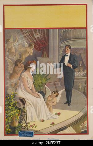 Magician with blindfolded woman and putti, c1900. [Publisher: Crest ...