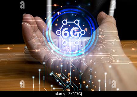 6G network concept, high speed mobile internet New age network ...