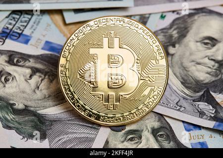 New US Dollar USD 2009 series bill bundles with metal bitcoin BTC coin ...