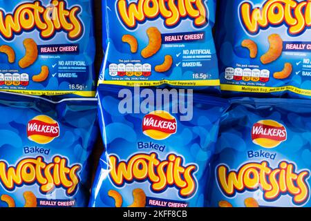 Bag of Cheese Flavour Wotsits, Made by Walkers in the United Kingdom ...