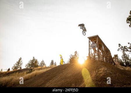 A freeride athlete competing at 2022 Proving Grounds Mountain Bike ...