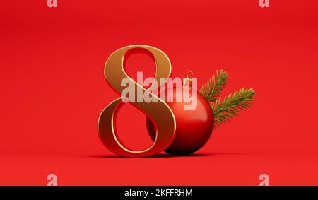The 12 days of christmas. 8th day festive wreath and text. 3D Rendering ...