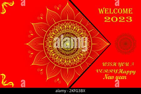 Welcome 2023 banner or poster with mandala art, happy new year 2023 ...