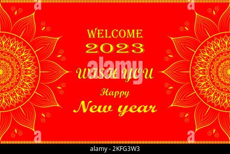 Welcome 2023 banner or poster with mandala art, happy new year 2023 ...