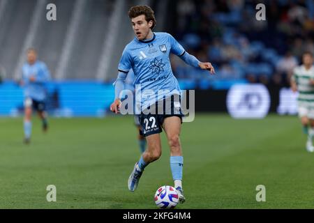 SYDNEY, AUSTRALIA - NOVEMBER 17: Max Burgess of Sydney FC scores a goal ...