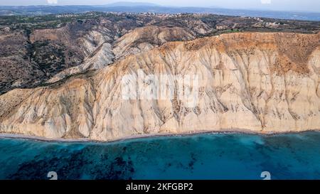 Cape Aspro cliffs aerial panorama from drone, Limassol, Cyprus Stock ...