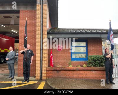 A service at Maryhill Fire Station in Glasgow, to unveil a red plaque ...