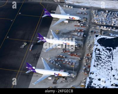 FedEx Cargo multiple aircraft line up at Anchorage Airport, a hub for ...