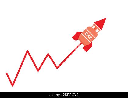 A rocket flying up with 'gas' sign rising electricity and gas prices ...