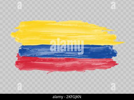 Watercolor painting flag of Colombia. Hand drawing brush stroke ...