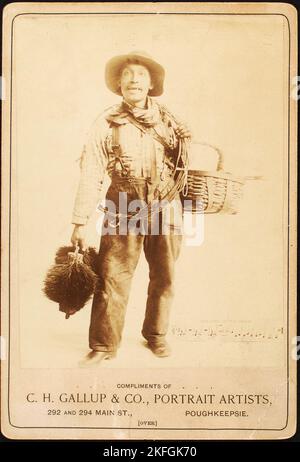 John King, chimney sweep, shown with gear while singing out his call ...