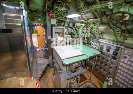 Control panel in a submarine, the USS Growler (SSG-577), Intrepid Sea ...