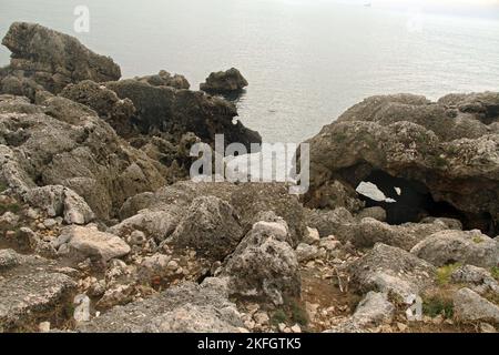 Parco di Gianola e Monte di Scauri, Italy. Eroded rock formations on ...