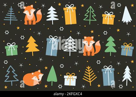 cute christmas motives fox tree and gift box Stock Vector Image & Art ...
