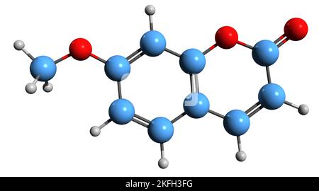 3D image of Umbelliferone skeletal formula - molecular chemical ...