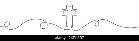 Continuous line drawing of christian cross. Religious cross one line ...
