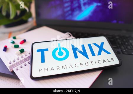 In this photo illustration, the Tonix Pharmaceuticals logo is displayed ...