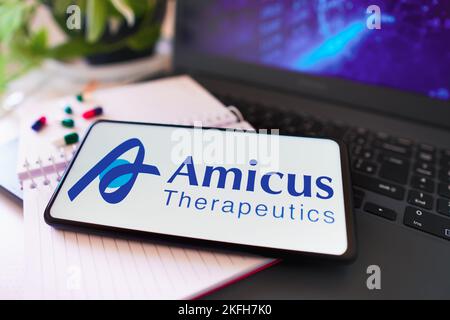 In this photo illustration, the Amicus Therapeutics logo is displayed ...