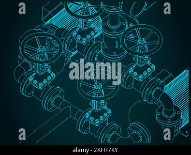 Stylized vector illustration of blueprints of water pump impeller ...