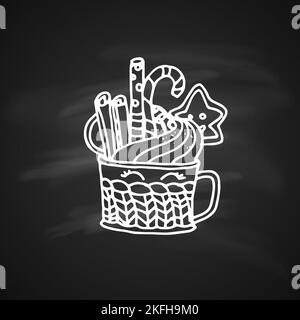 Chalk Drawing Artistic Christmas Doodle Icon. Pine Cone and Fir-needles ...