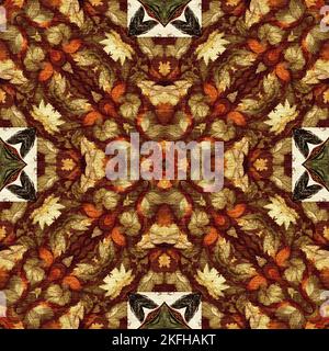 Autumn leaf quilt style vintage seamless pattern. Homely cottage core ...