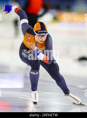HERENVEEN - Marrit Fledderus in action on the 500 meters during the ...