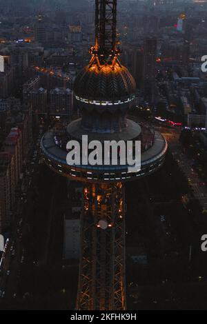 The Dragon Tower or Long Ta, used for tv broadcasting at sunrise in ...