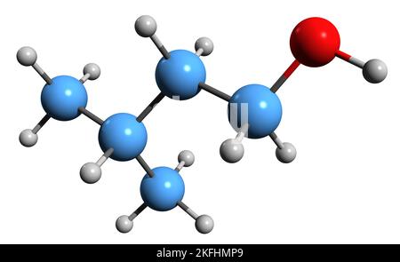 3D image of Butanol skeletal formula - molecular chemical structure of ...