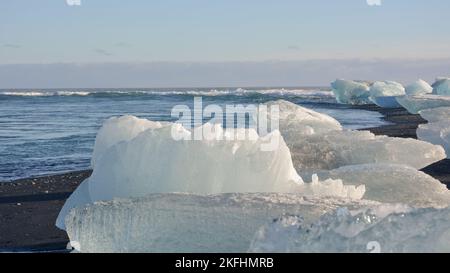 Ice diamond beach Iceland. Gigantic Ice block structures on the black ...