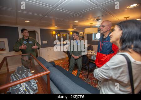 Rear Adm. Greg Huffman, commander, Carrier Strike Group (CSG) 12 briefs ...