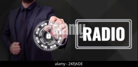 Sign displaying Radio, Word for transmission reception electromagnetic ...