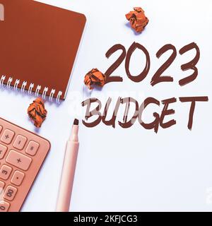 Text caption presenting 2023 Budget, Conceptual photo Business ...