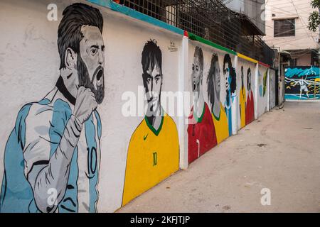 A graffiti of famous football stars, Lionel Messi, Neymar, Cristiano ...
