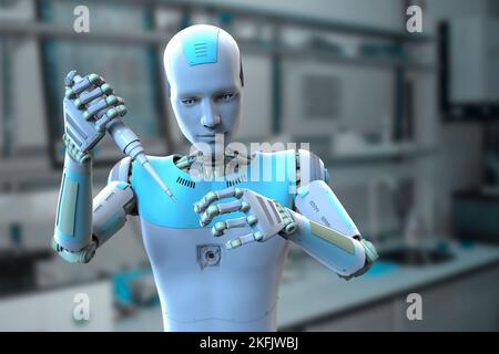 Humanoid robot working in laboratory, conceptual illustration Stock ...