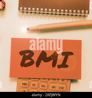 Hand writing sign Bmi. Concept meaning Method of estimating body fat ...