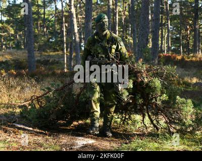 Swedish Marine Pvt. Edvard Pubols, radio operator, with Hellfire ...