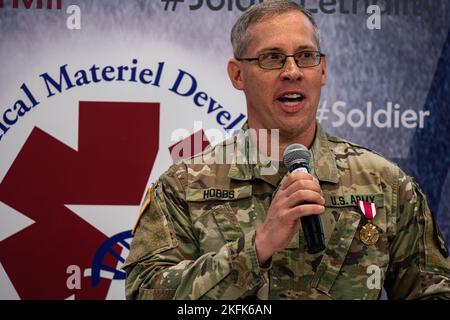 Lt. Col. Stuart Hobbs speaks after receiving the Meritorious Service ...