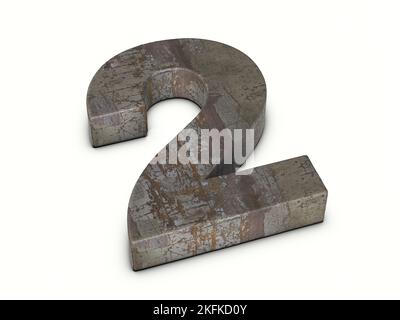 Rusty metal number two on a white background. 3d illustration Stock ...